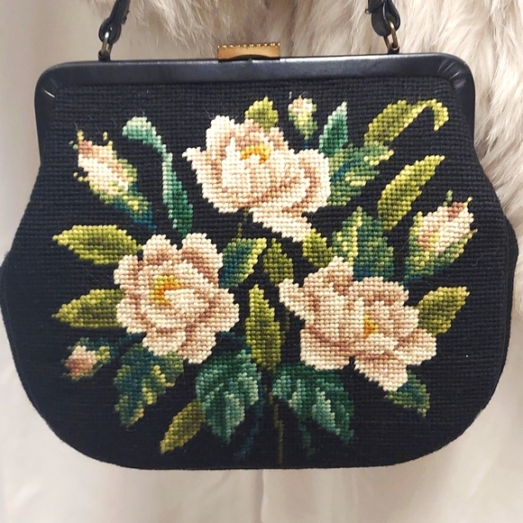 Vintage | Bags | Vintage Floral Needlepoint Roses Satchel | Poshmark